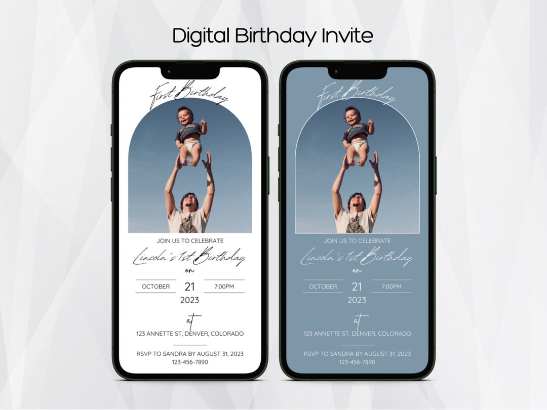 Electronic Birthday Invitation Template, 1st Birthday Invitation, First ...