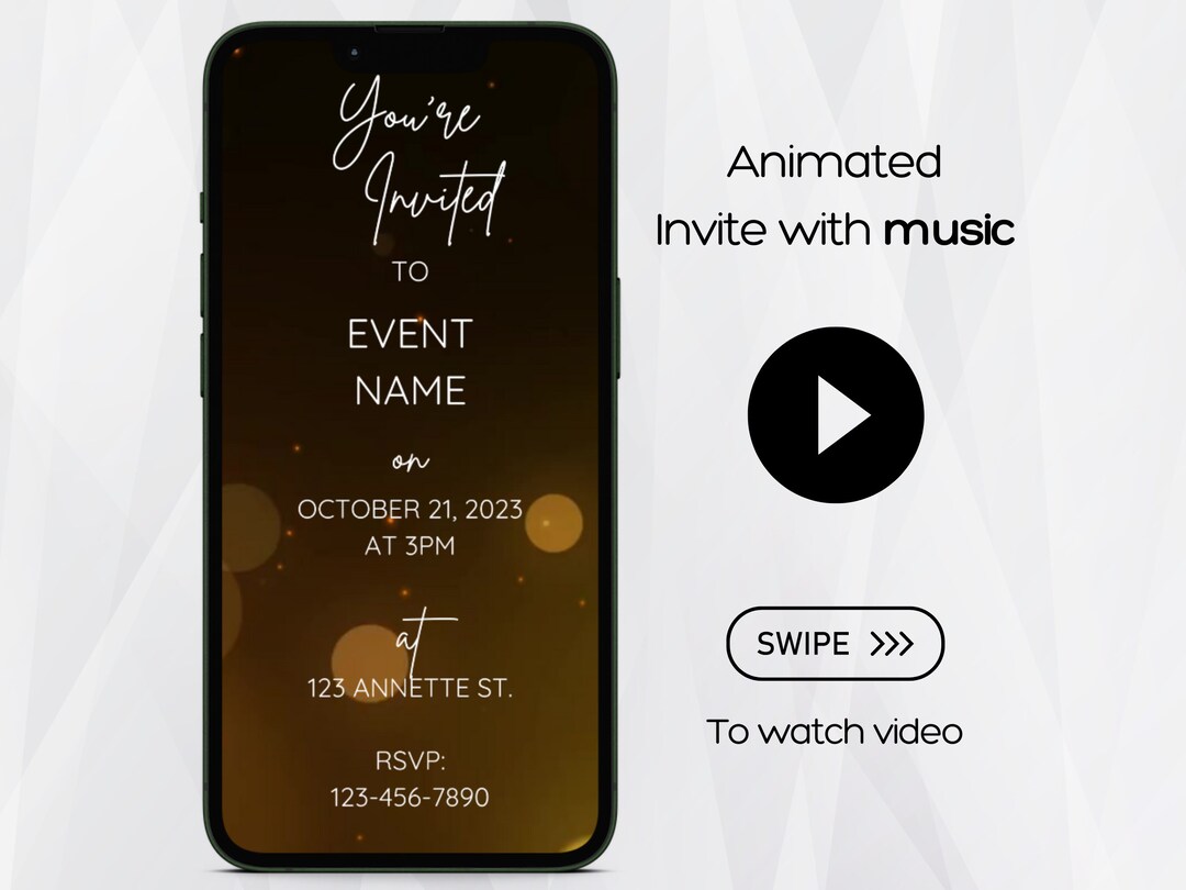 Black and Gold Text Invitation Template, Black and Gold Invite ...