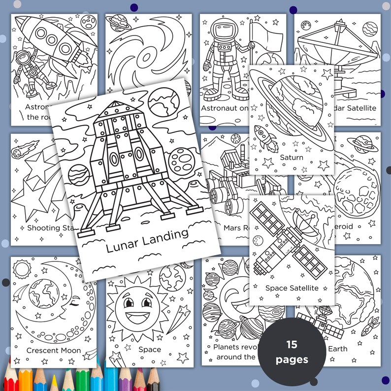 Space Coloring Pages, Set of 15, Creative Activity, Space Printable ...