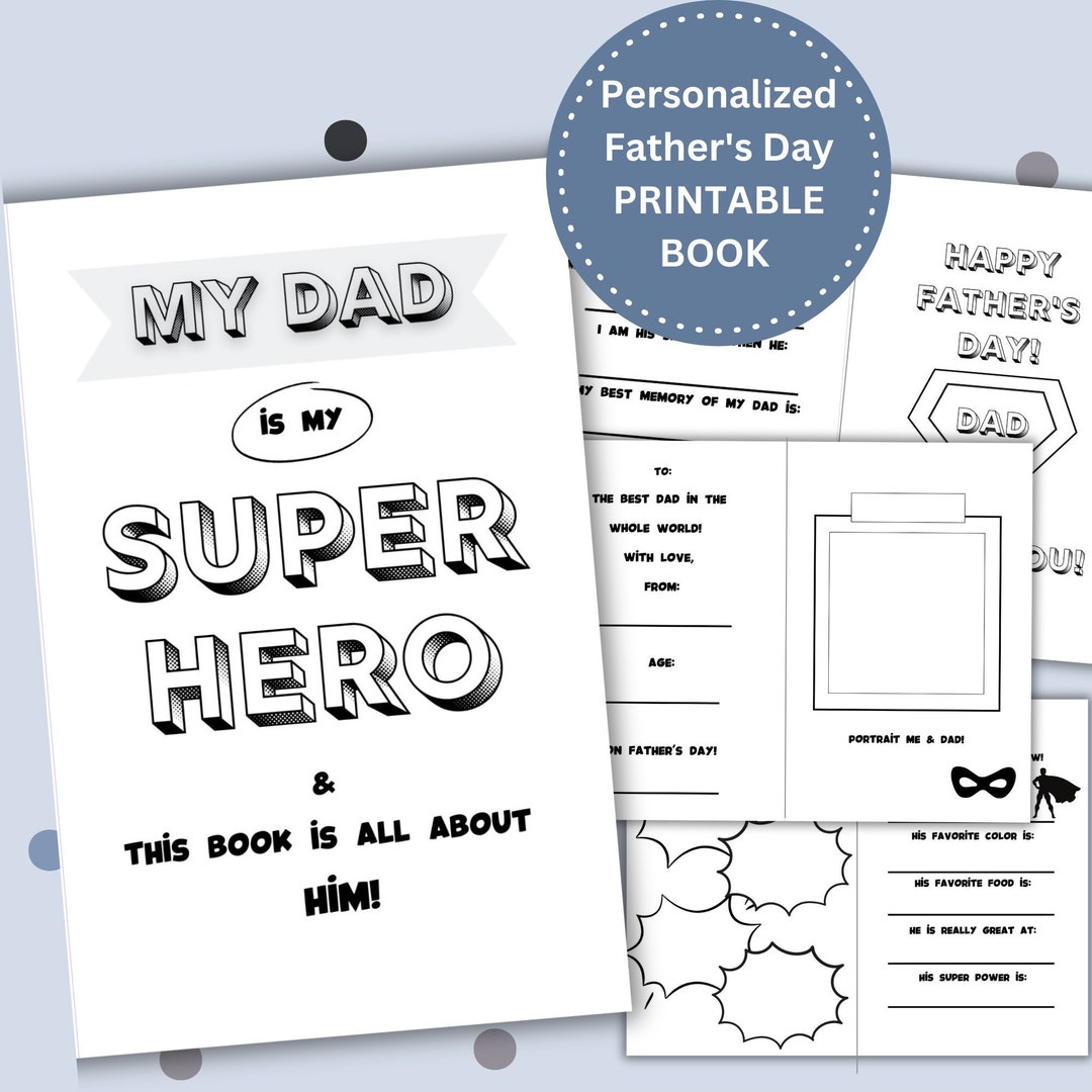 Happy Father's Day Book, Super Hero Dad Printable Book, Father's Day ...