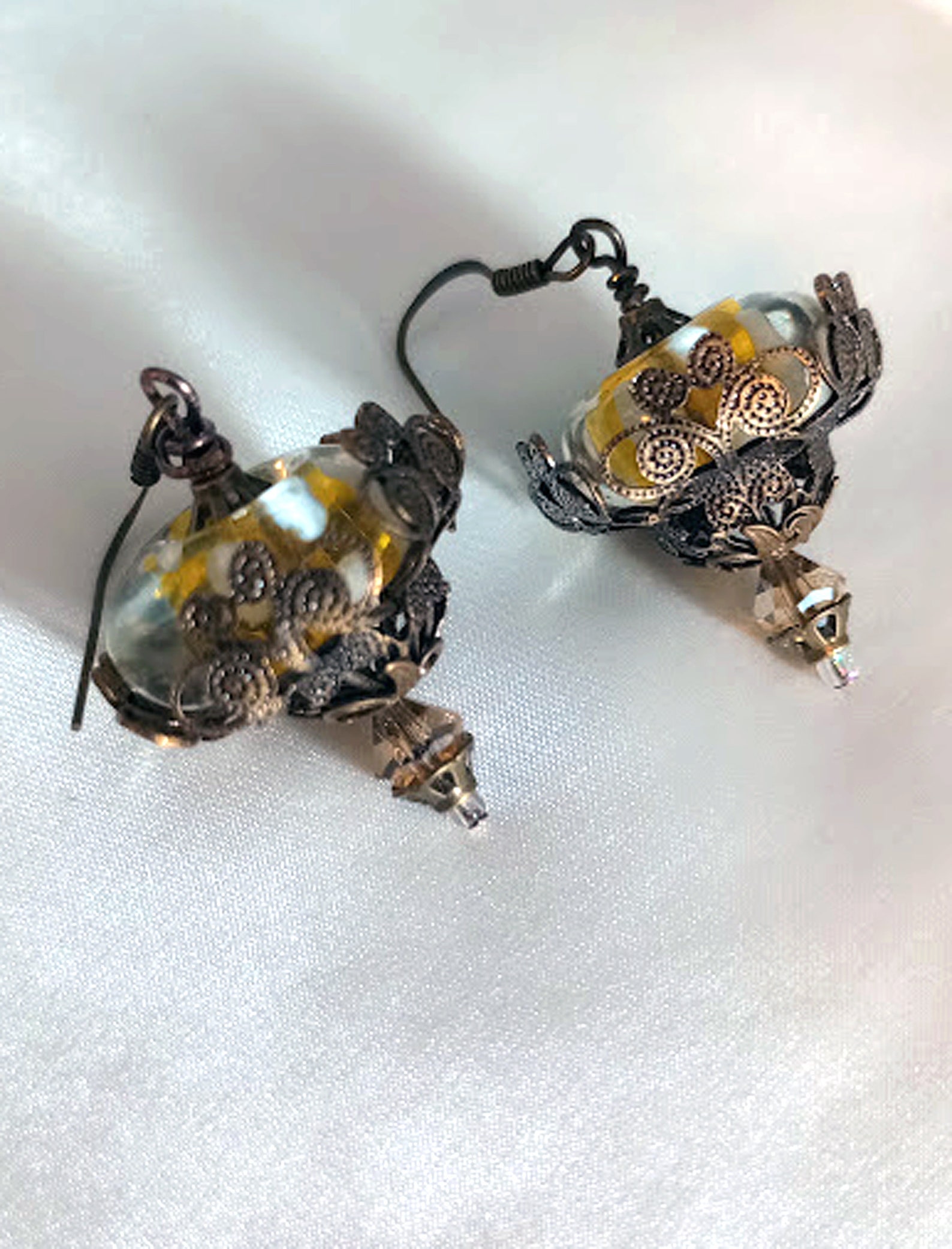 Handmade Bead, Clear/yellow Glass Rondelle, Filigrees, Unique Design ...