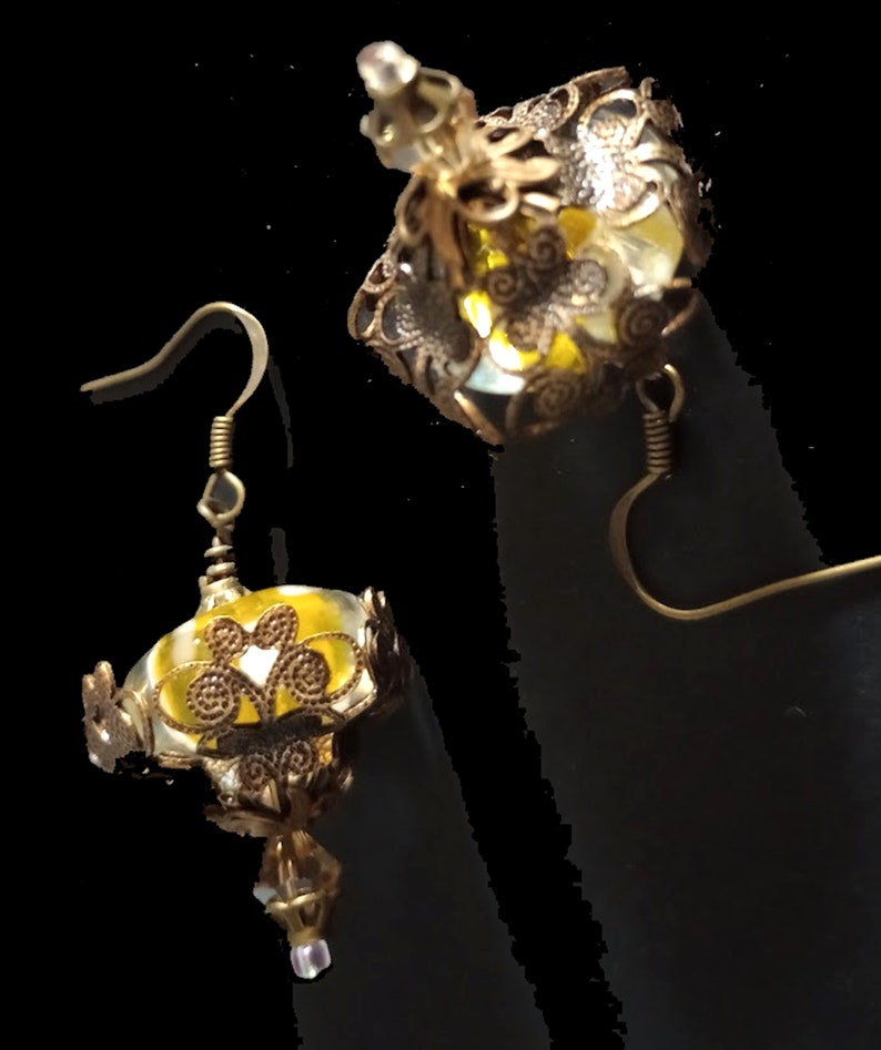 Handmade Bead, Clear/yellow Glass Rondelle, Filigrees, Unique Design ...