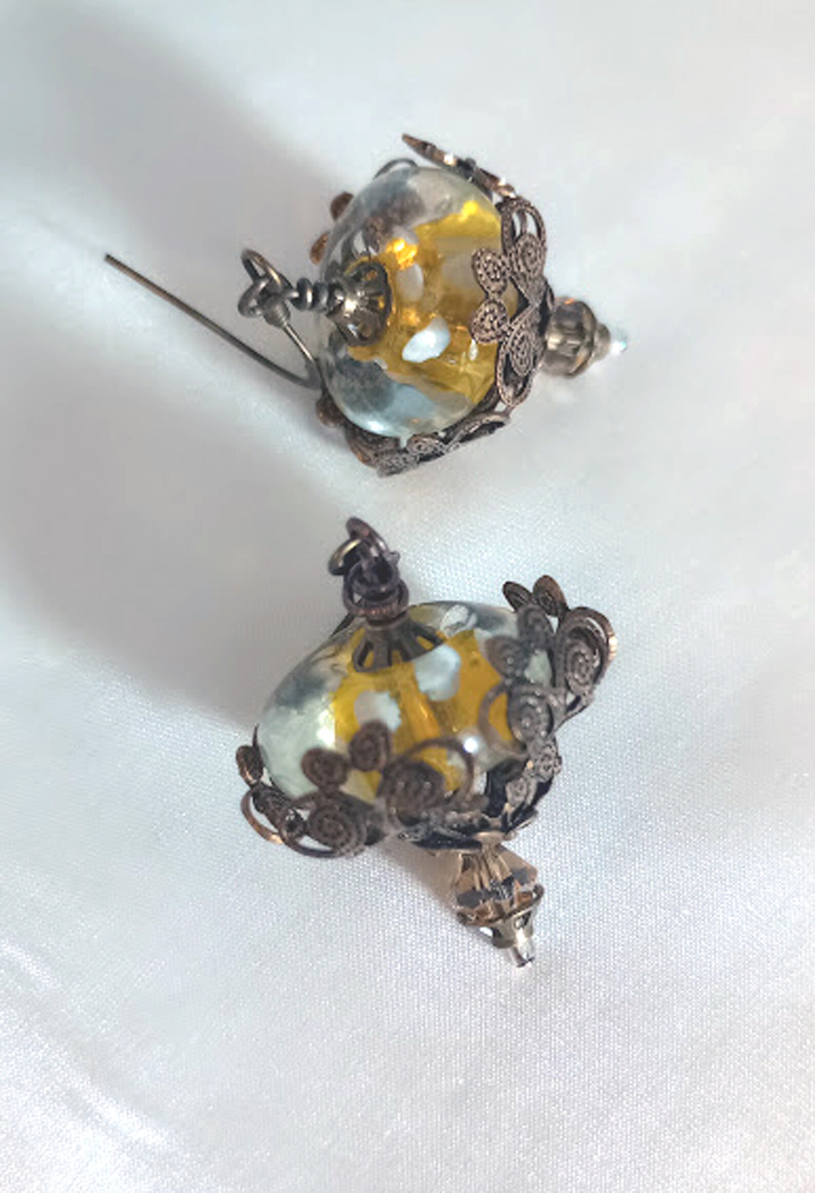 Handmade Bead, Clear/yellow Glass Rondelle, Filigrees, Unique Design ...