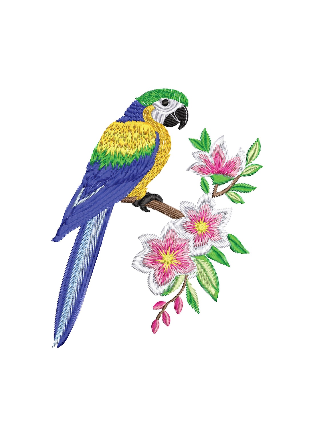 Tropical Parrot Machine Embroidery Design: Colorful Bird, Leaves ...