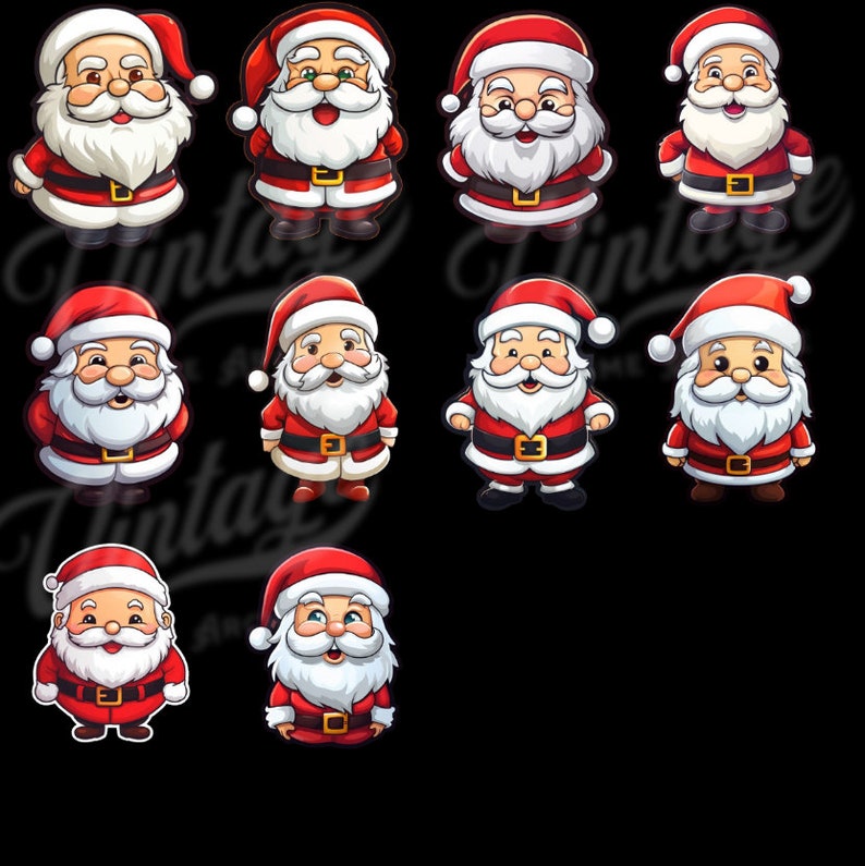 Watercolor Santa Claus Clipart Cartoon Santa Sticker Print 10 PNG ...