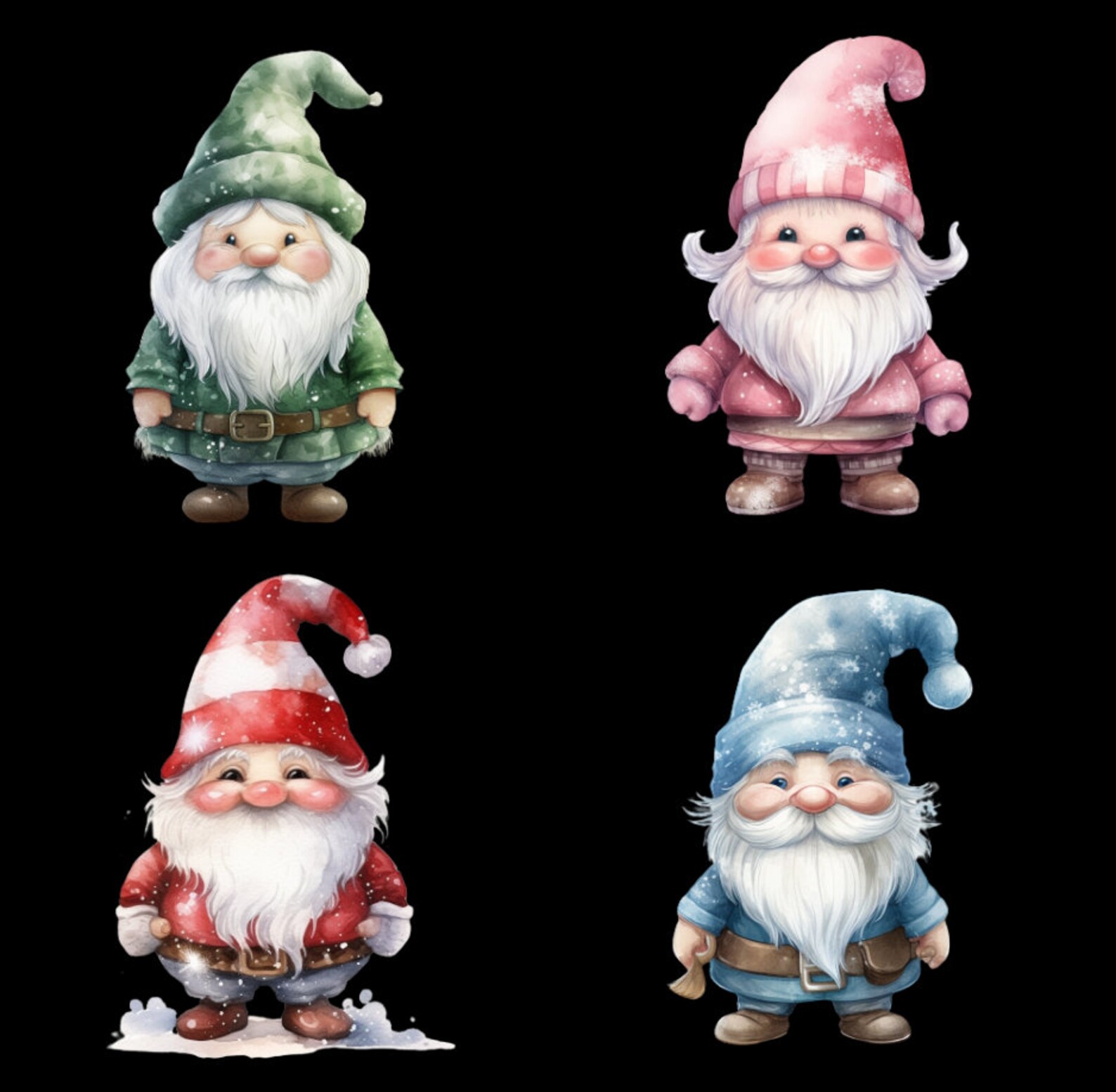 Watercolor Festive Gnomes Collection Clipart, 20 PNG Christmas Gnomes ...