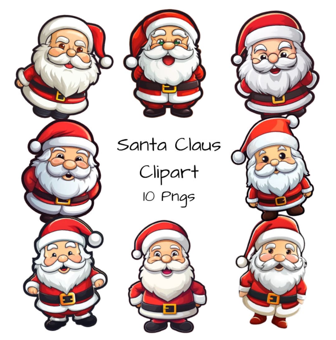 Watercolor Santa Claus Clipart Cartoon Santa Sticker Print 10 PNG ...