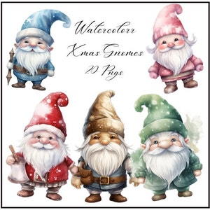 Watercolor Festive Gnomes Collection Clipart, 20 PNG Christmas Gnomes ...