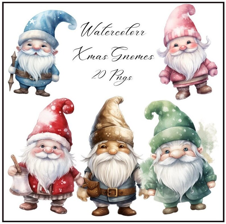 Watercolor Festive Gnomes Collection Clipart, 20 PNG Christmas Gnomes ...