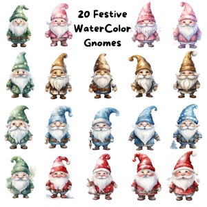 Watercolor Festive Gnomes Collection Clipart, 20 PNG Christmas Gnomes ...