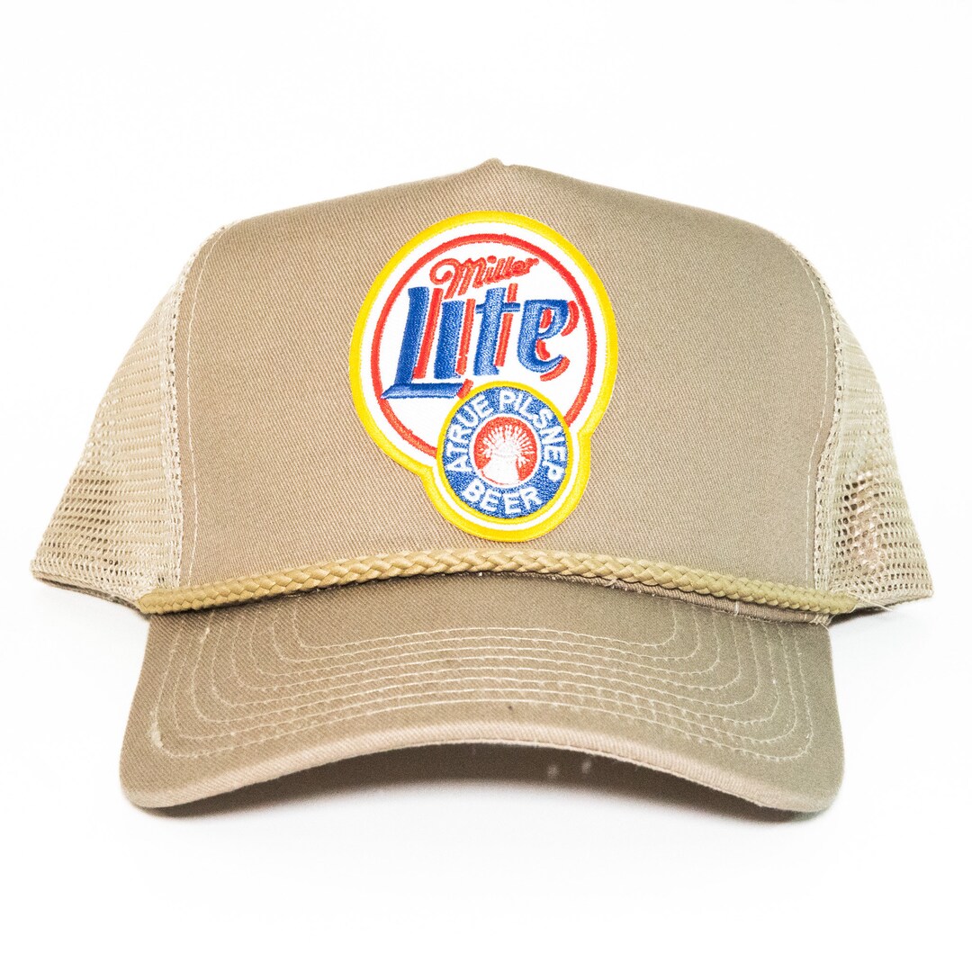 Miller Lite Patch on Fitted Structure Trucker Beige Snapback With Beige ...