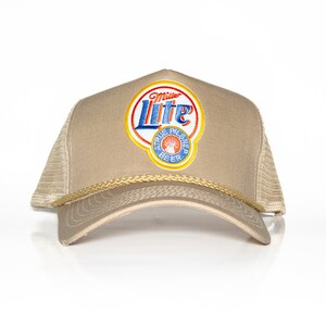 Miller Lite Patch on Fitted Structure Trucker Beige Snapback With Beige ...