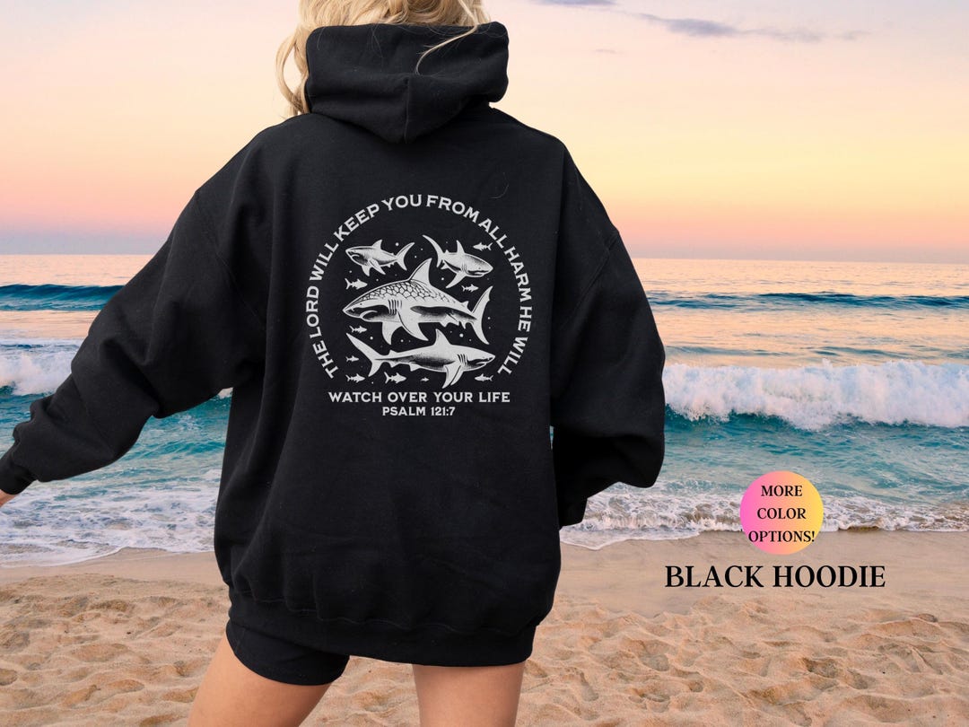 Christian Sharks Beach Hoodie: Bible Verse Faith Apparel - Etsy