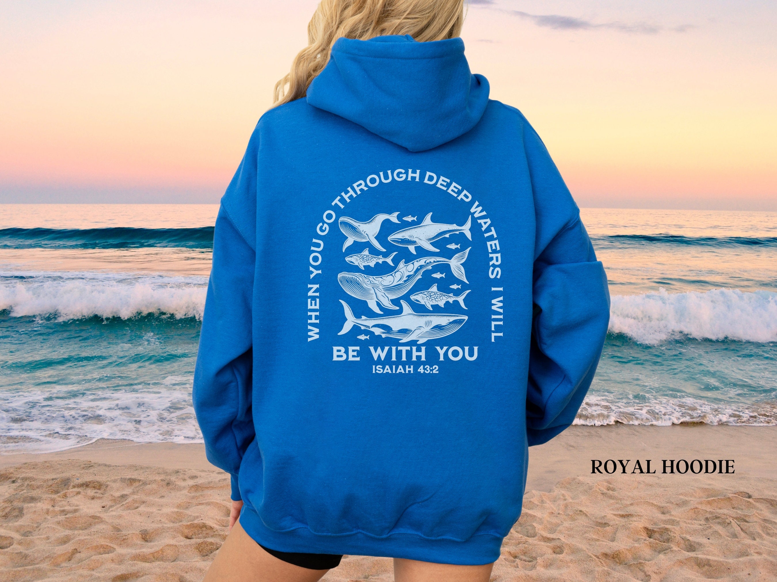 Christian Beach Hoodie: Bible Verse, Whales & Sharks Design - Etsy