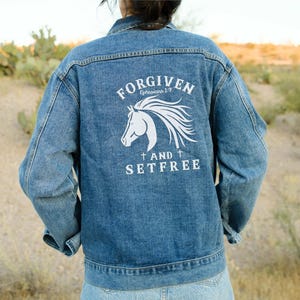 Christian Denim Jacket: Bible Verse Horse Design, Oversized Fit - Etsy