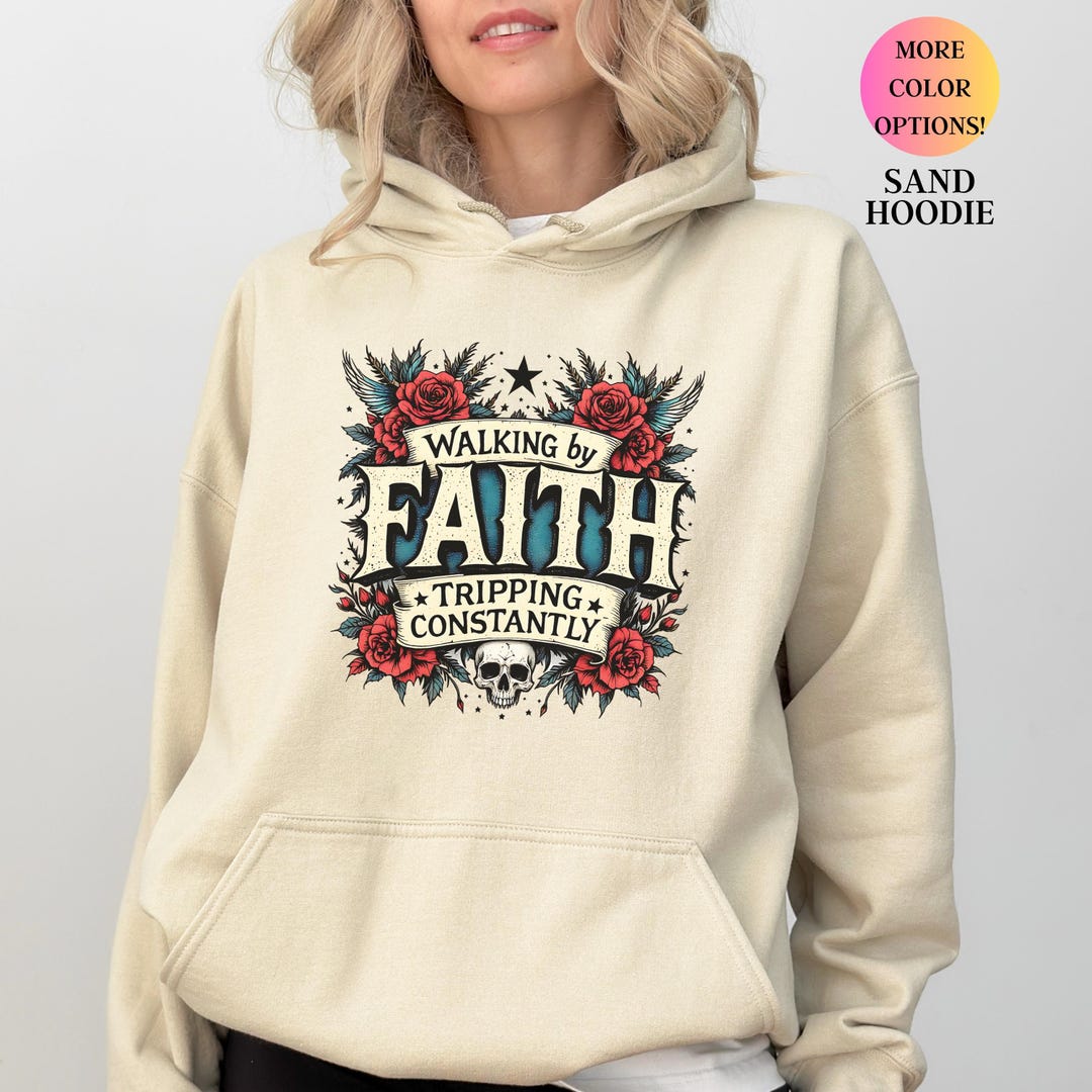 Christian Walking by Faith Hoodie for Women Edgy Roses and Skull Hoodie ...