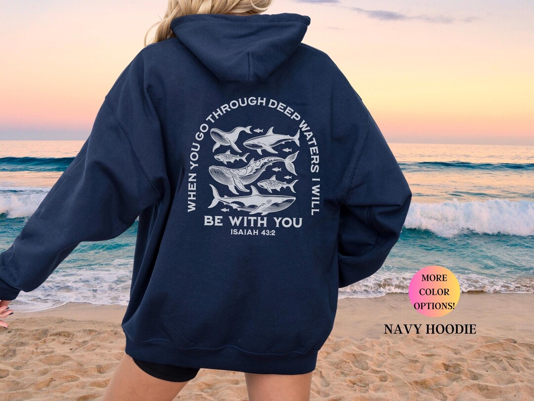 Christian Beach Hoodie: Bible Verse, Whales & Sharks Design - Etsy