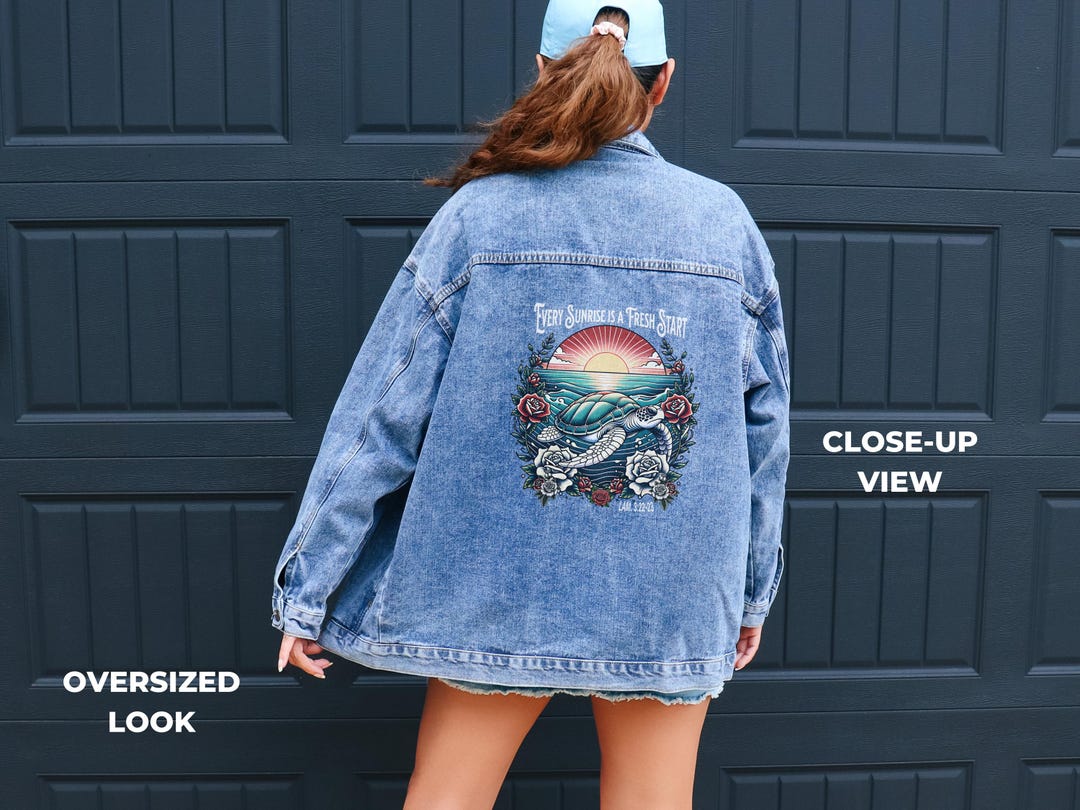 Sea Turtle Denim Jacket: Christian Ocean Beach Jean Coat - Etsy