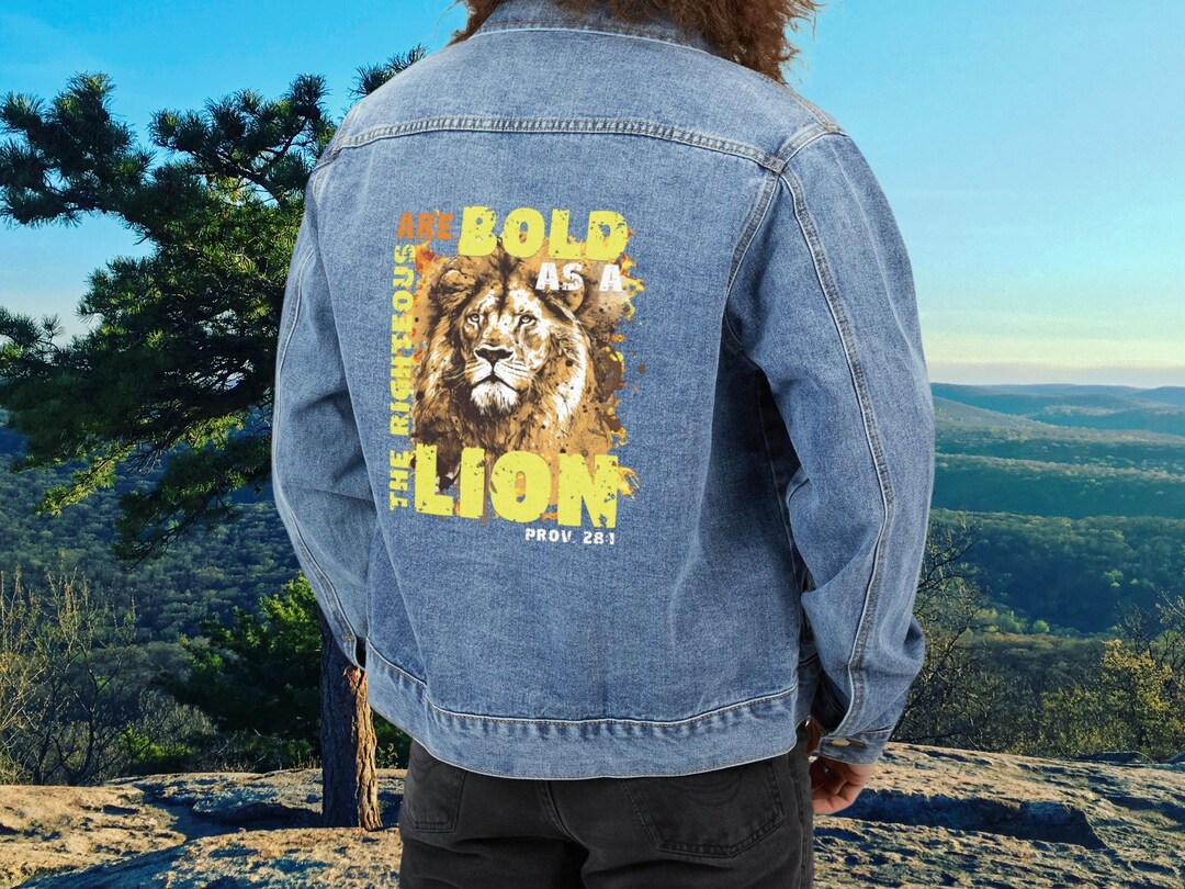 Christian Denim Jacket: Lion Bible Verse Jean Coat - Etsy