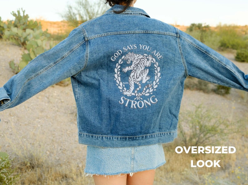 Christian Denim Jacket: Faith Based Tiger Design, Oversized Fit - Etsy