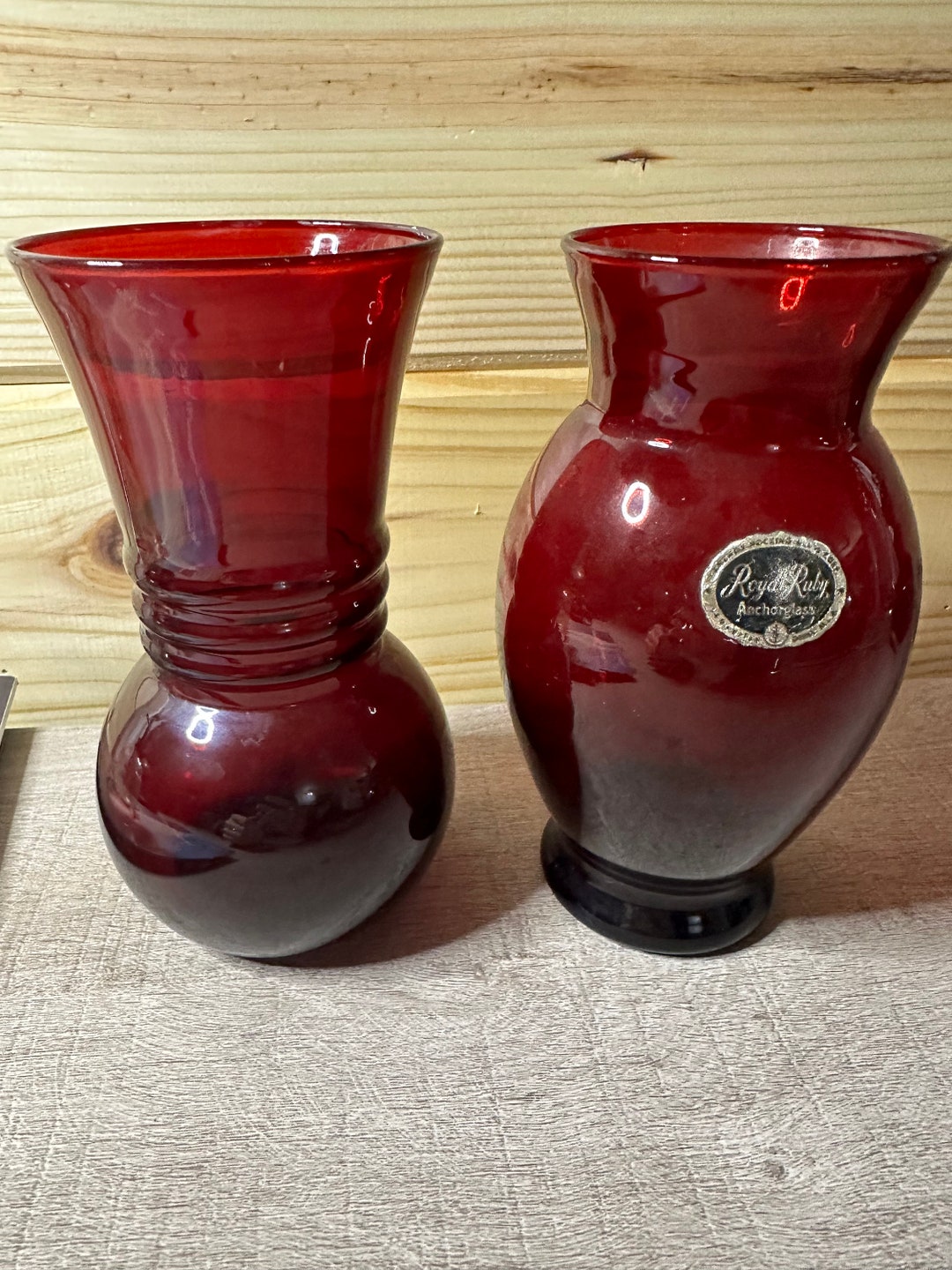 Vintage Set 2 Ruby Royal Vases - Etsy