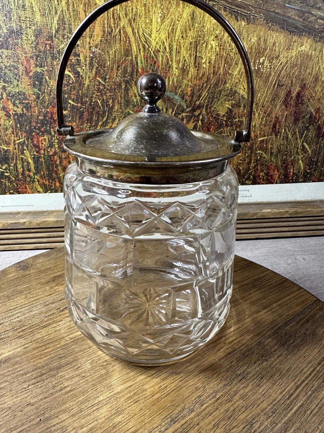 Vintage Cut Glass Biscuit Jar With Silver Lid & Handle - Etsy