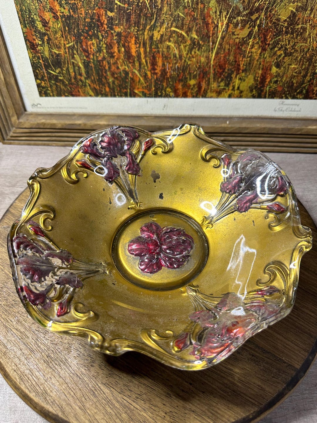 Goofus Glass Bowl, Gold and Red Thistle Pattern 6” Diameter Vintage - Etsy