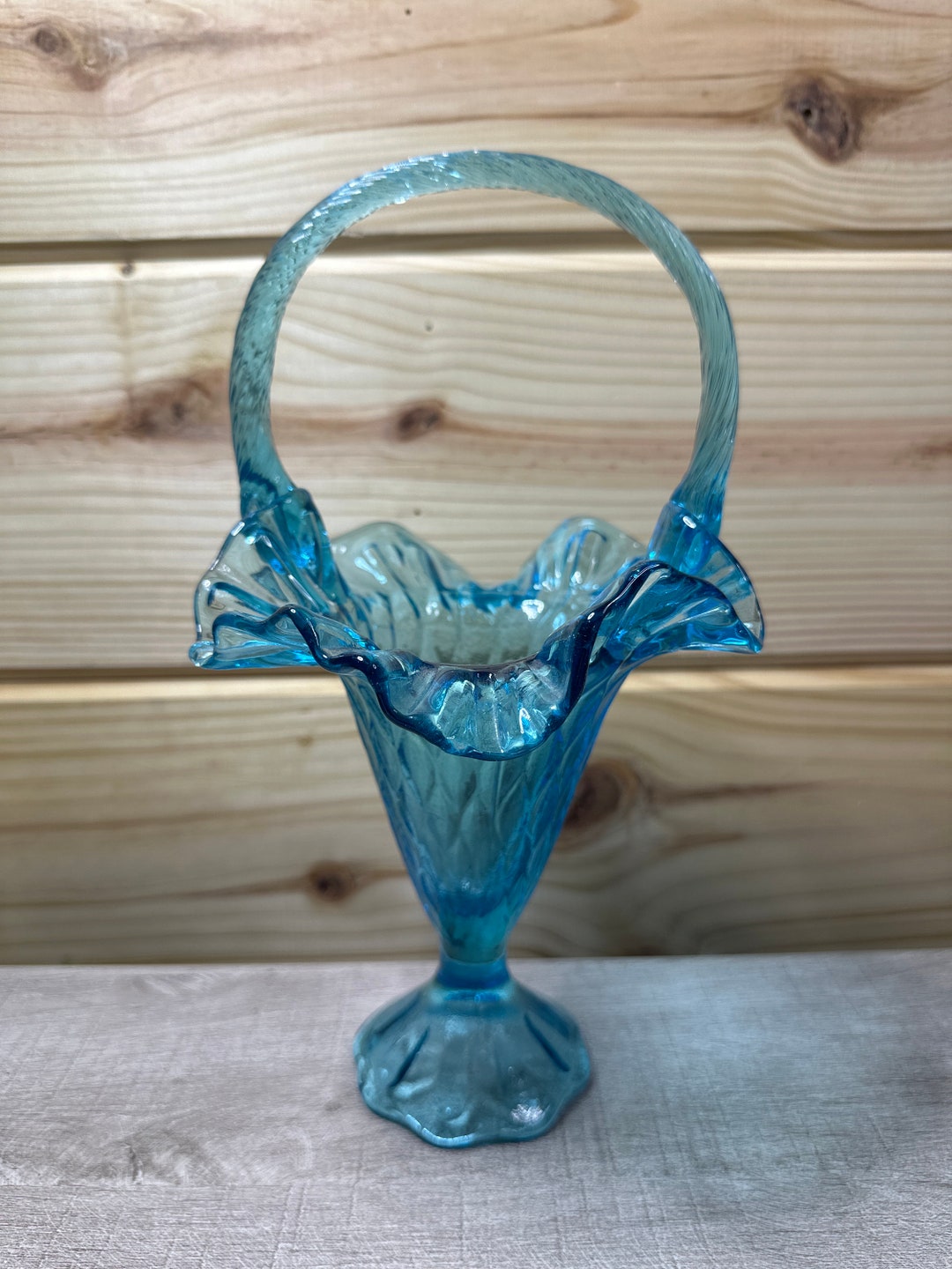 Vintage Bright Blue Glass Decorative Ruffled Edge - Etsy
