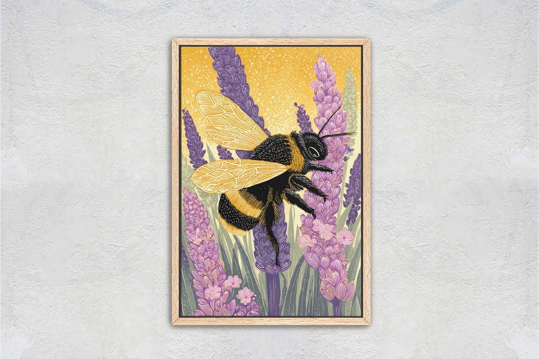 Bumblebee on Lavender Canvas Print, Cottagecore Botanical Insect Wall ...