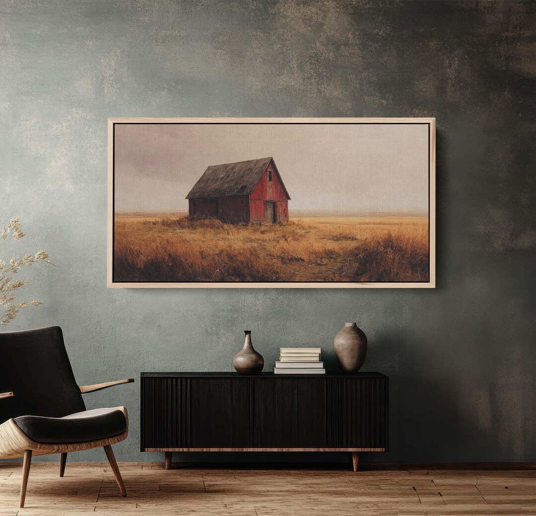 Weathered Red Barn Canvas Print, Moody Farm Landscape, Rustic Country ...