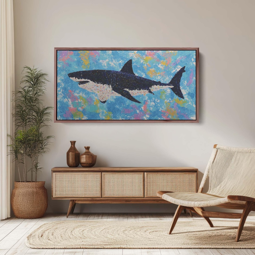 Colorful Impressionist Great White Shark Canvas Print, Vibrant ...