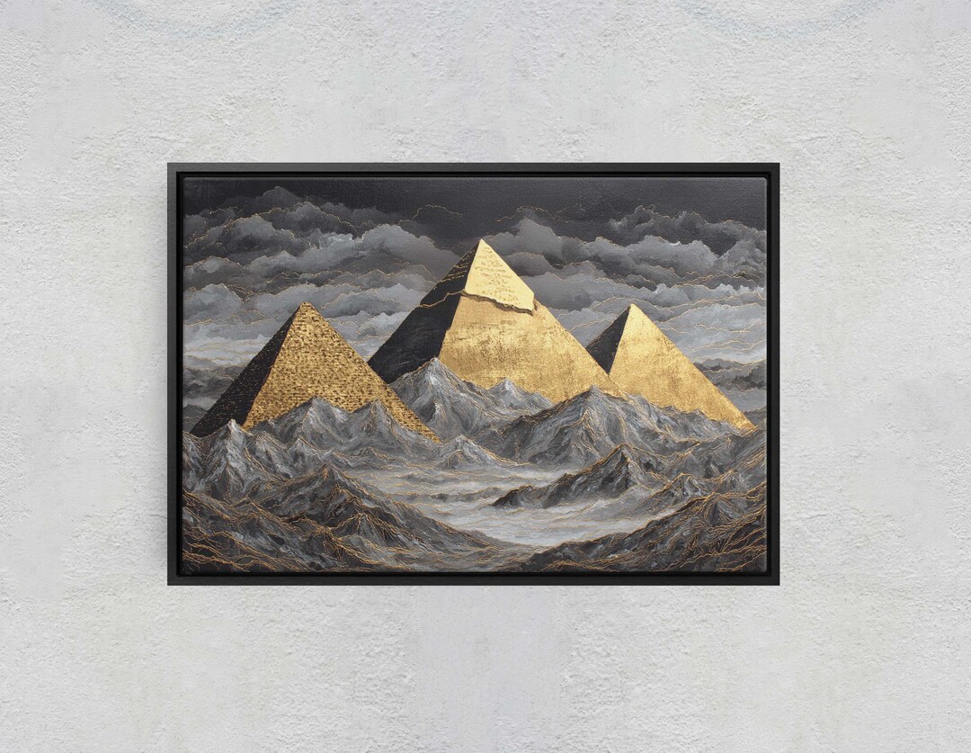 Gold Top Pyramids Art, Dark Grey Mountain Canvas Print, Ancient Egypt ...