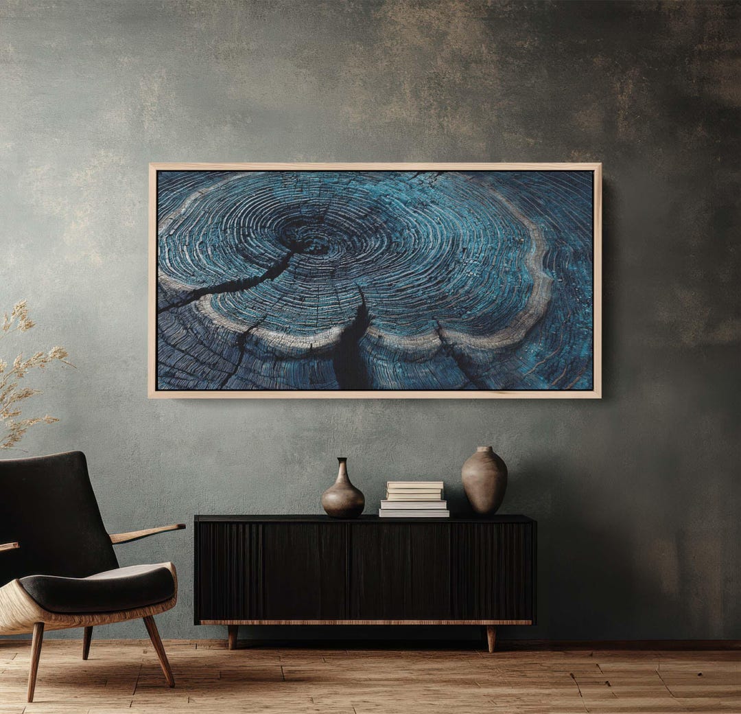 Abstract Blue Tree Rings Canvas Print, Textured Wood Grain Art, Modern ...