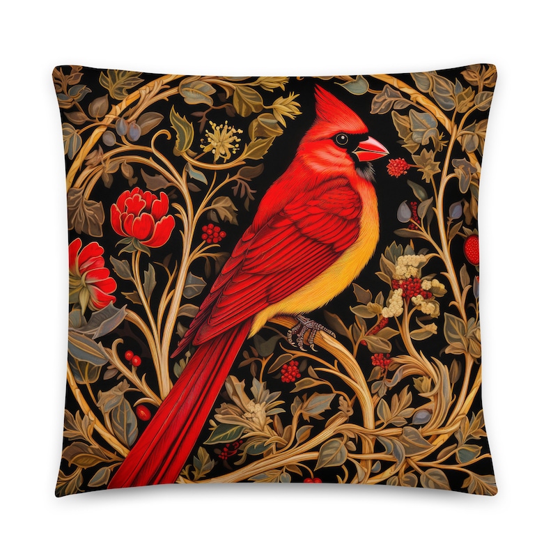Cardinal Pillow, William Morris, Cardinal Cushion, Red Bird, Bird Lover ...