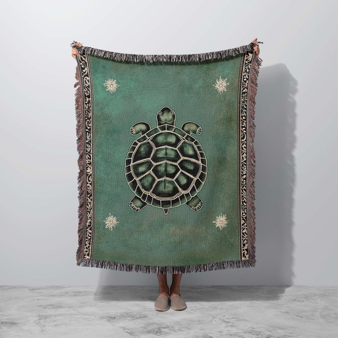 Turtle Blanket, Jacquard Woven Turtle, Tortoise Folk Art, Woven Blanket ...