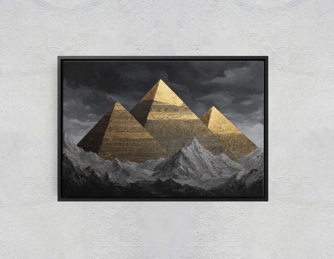 Patterned Gold Pyramids Art, Tribal Geometric Canvas Print, Ancient ...