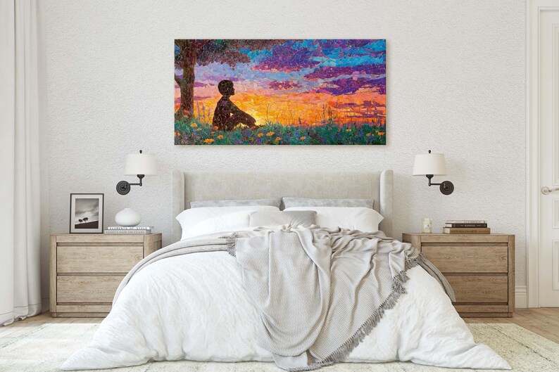 Colorful Mosaic Wildflower Field Canvas Print - Peaceful Sunset ...