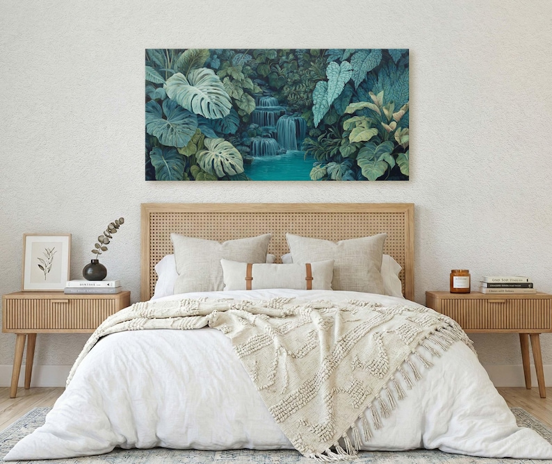 Moody Tropical Jungle Waterfall Canvas Print Lush Green Art - Etsy
