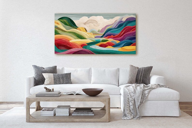 Colorful Abstract Rolling Hills Canvas Print, Textured Quilled Paper ...