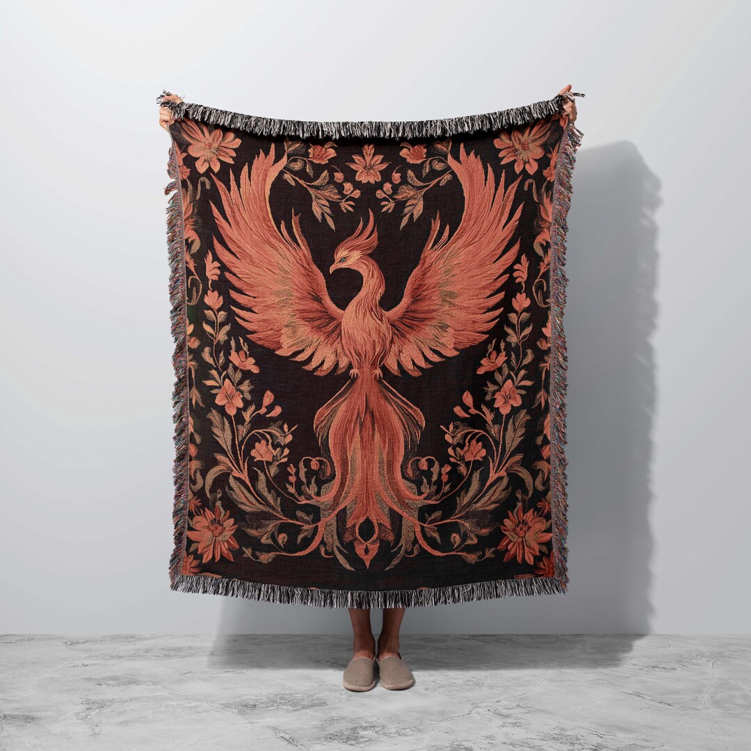 Phoenix Blanket, Jacquard Woven, Folk Art, Woven Blanket, Tapestry - Etsy
