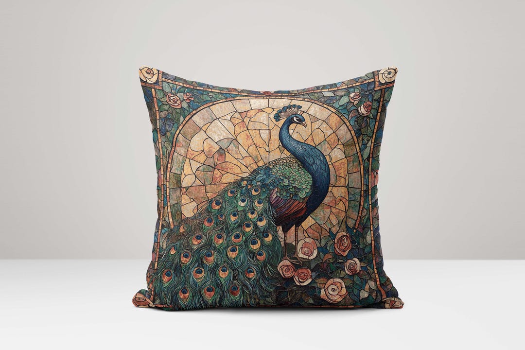Woven Peacock Pillow, Jacquard Woven, Peacock Cushion, William Morris ...