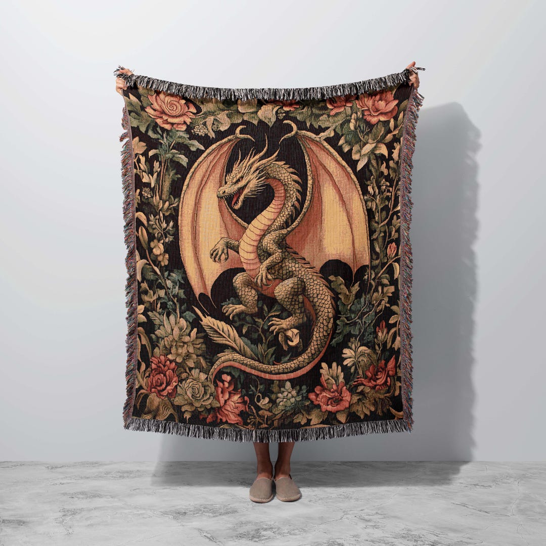 Dragon Blanket, Jacquard Woven, Folk Art, Woven Blanket, Tapestry - Etsy