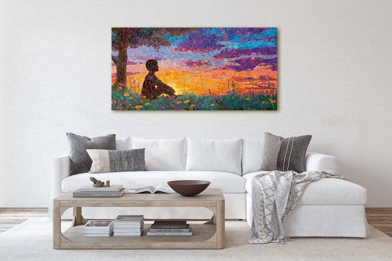 Colorful Mosaic Wildflower Field Canvas Print - Peaceful Sunset ...