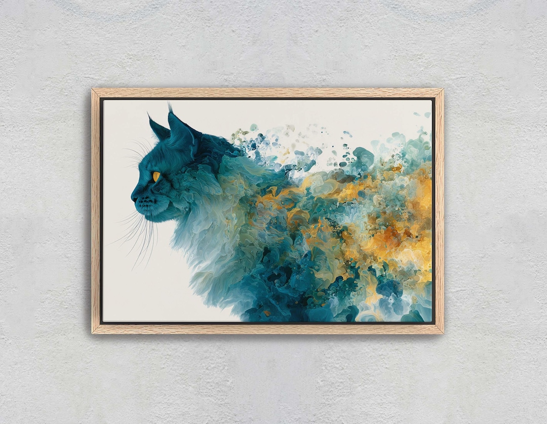 Abstract Blue Cat Watercolor Canvas Print Modern Surreal Animal Art - Etsy