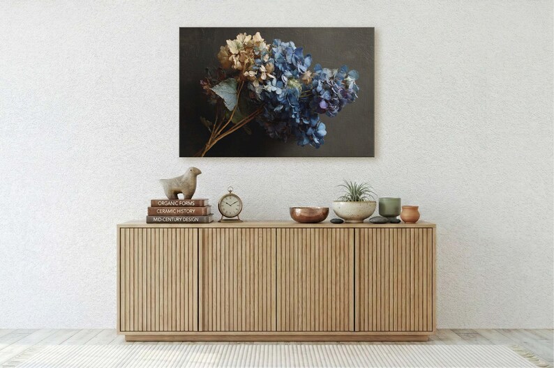Victorian Indigo Dried Hydrangea Canvas Print, Moody Botanical Still ...