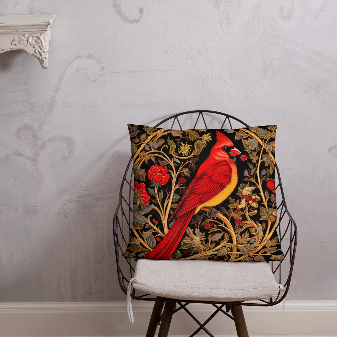 Cardinal Pillow, William Morris, Cardinal Cushion, Red Bird, Bird Lover ...