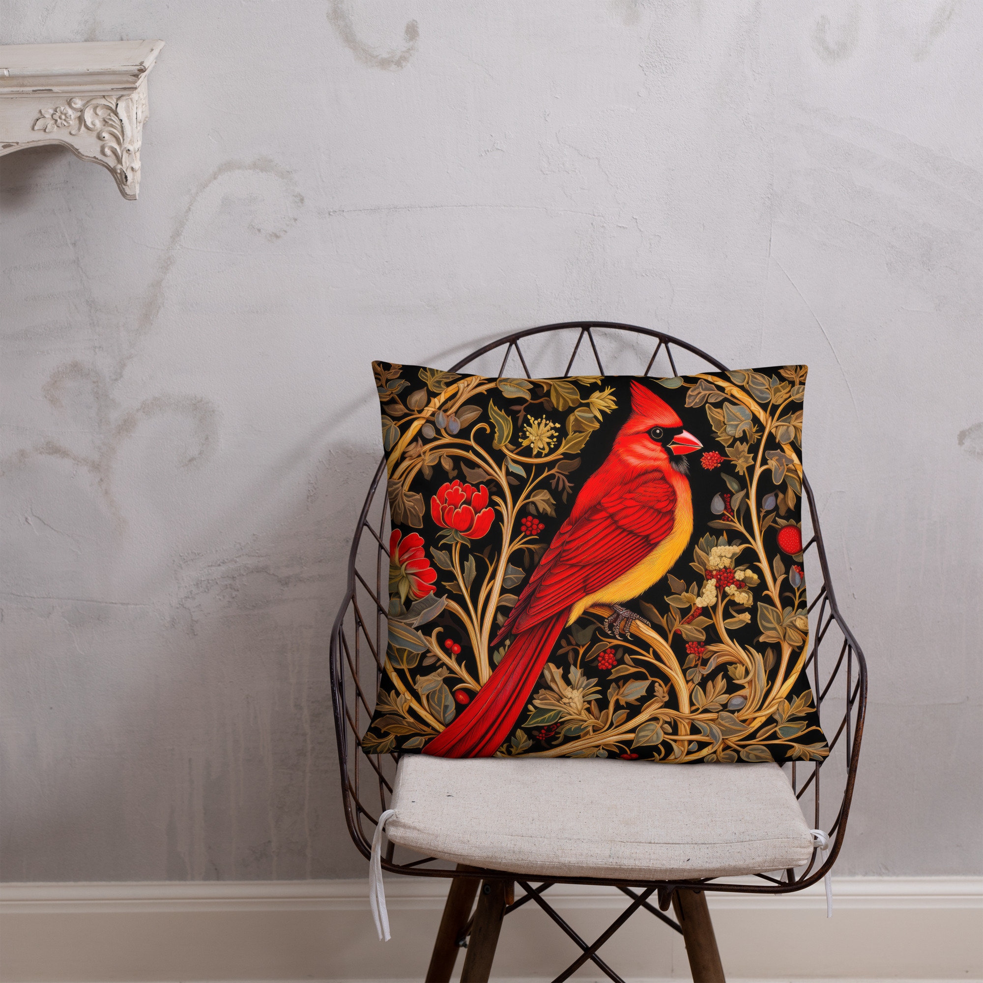 Cardinal Pillow, William Morris, Cardinal Cushion, Red Bird, Bird Lover ...