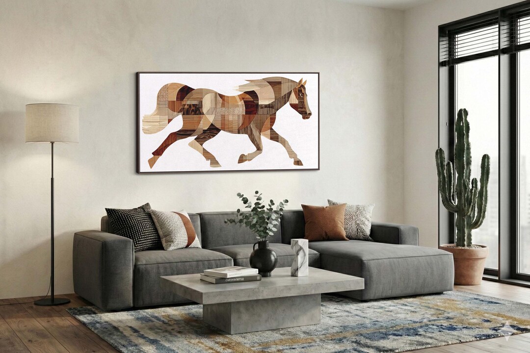 Abstract Galloping Horse Wood Pattern Art, Boho Western Canvas Print - Etsy