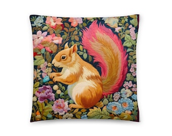 Enchanted Woodland Dream, William Morris Style Squirrel Throw Pillow ...