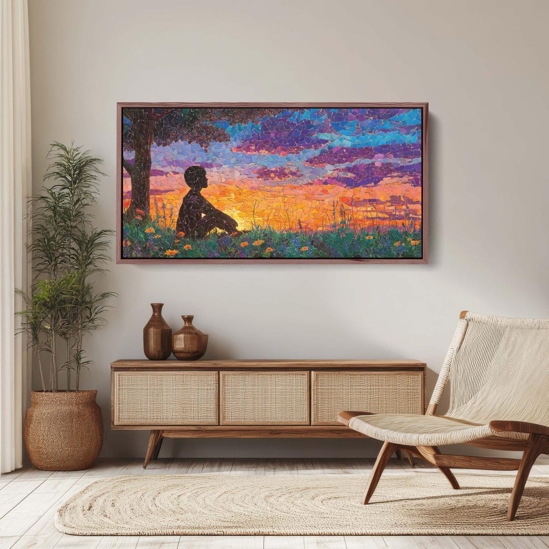 Colorful Mosaic Wildflower Field Canvas Print - Peaceful Sunset ...